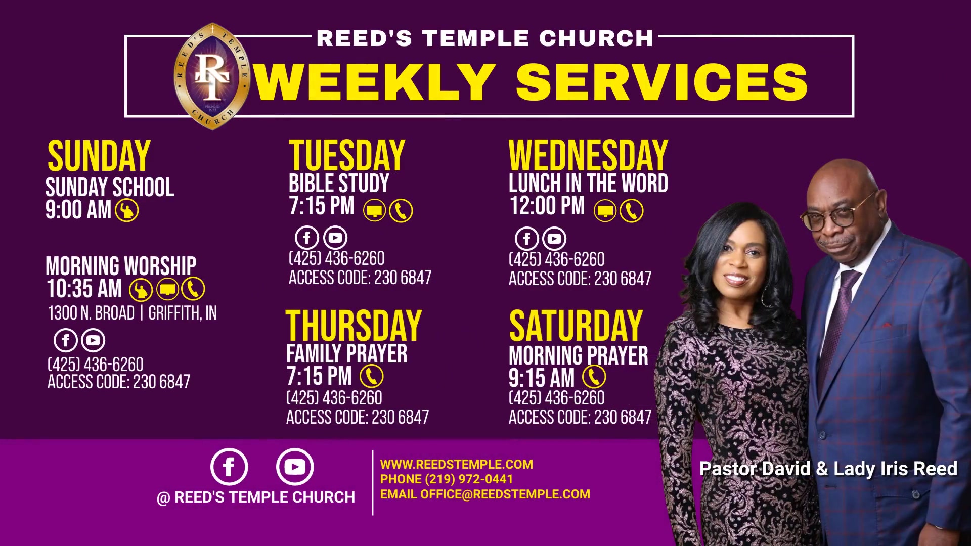 Weekly Services - Reed's Temple Church